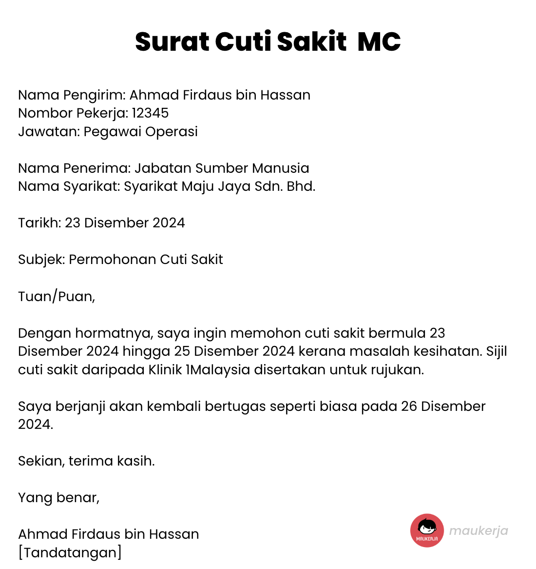 Surat Cuti Sakit, Ni Contoh Ringkas Yang Korang Boleh Guna!