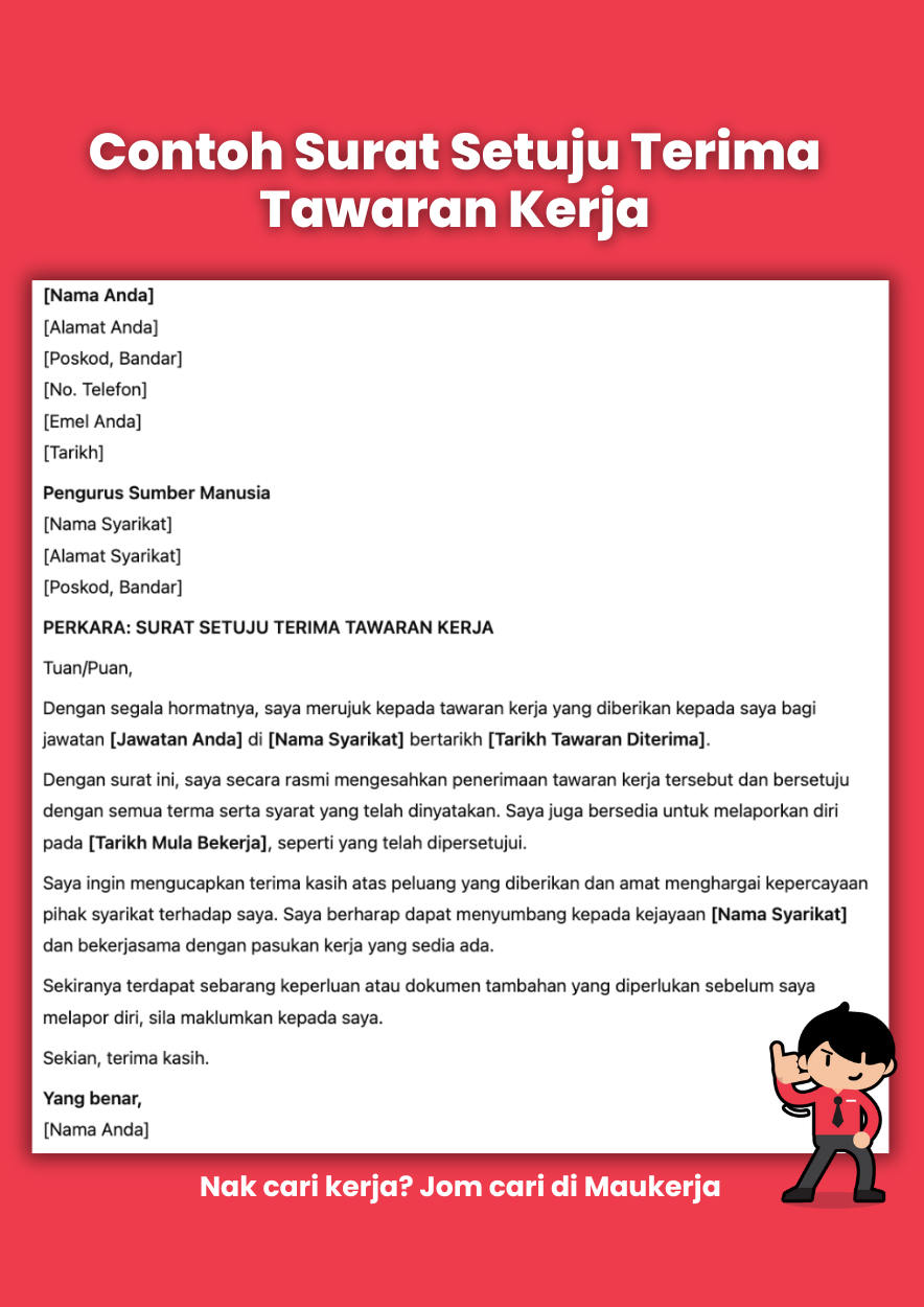 Surat Terima Tawaran Kerja, Format Terkini Korang Kena Guna!